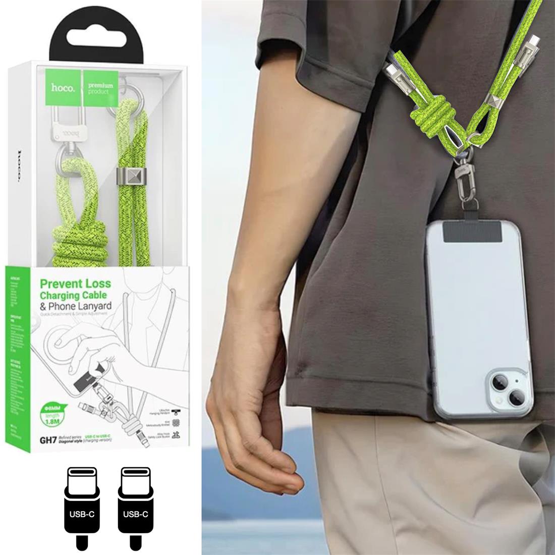 Cable Collar/colgante De Carga Tipo C A C 60w - Hoco Gh7 1.8m Verde - Rappi