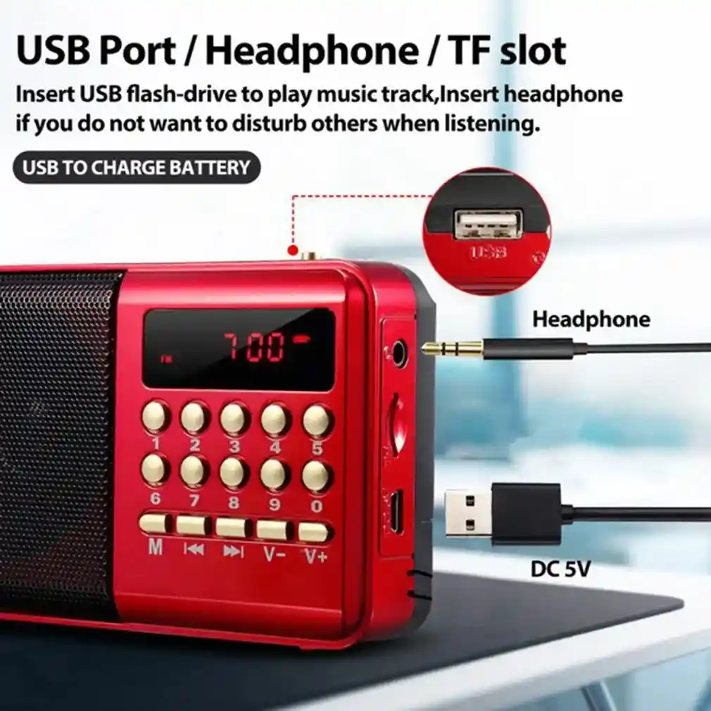 Radio Portatil Reproductor De Radio Fm Am Recargable Usb, Micro Sd, Mp3 ...
