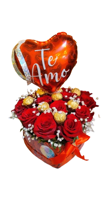Caja Corazon Con 12 Rosas, Ferrero Y Globo - Rappi